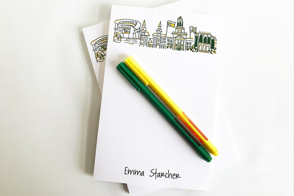 Custom Printed Notepad Set {Baylor University Campus Skyline Landmarks ...