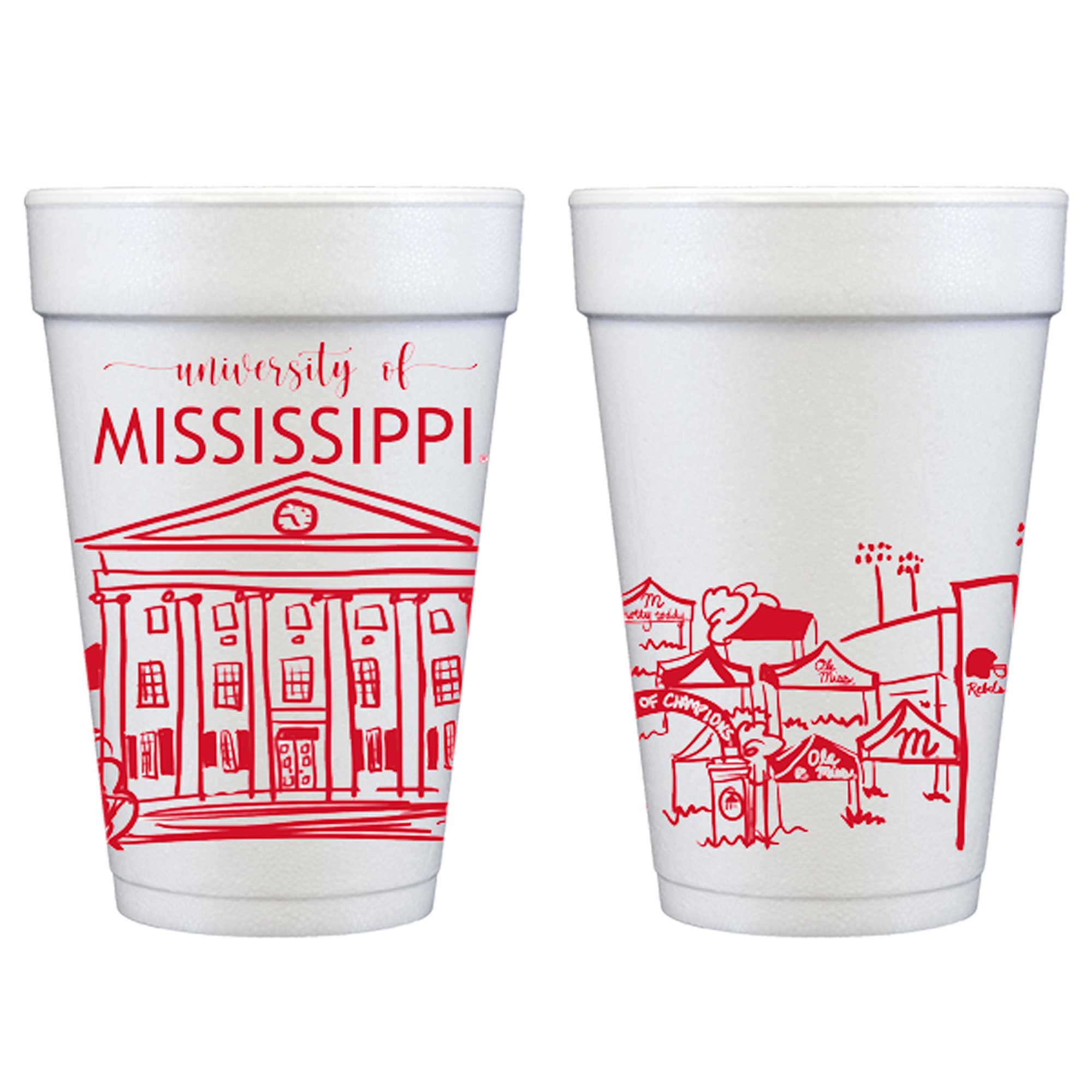 Foam Cup 10 Pack {Ole Miss Landmarks - Oxford, Mississippi Skyline}