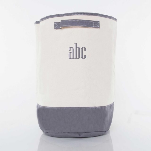 Stand Up Canvas Hamper/Storage Bin with Monogram {Grey}