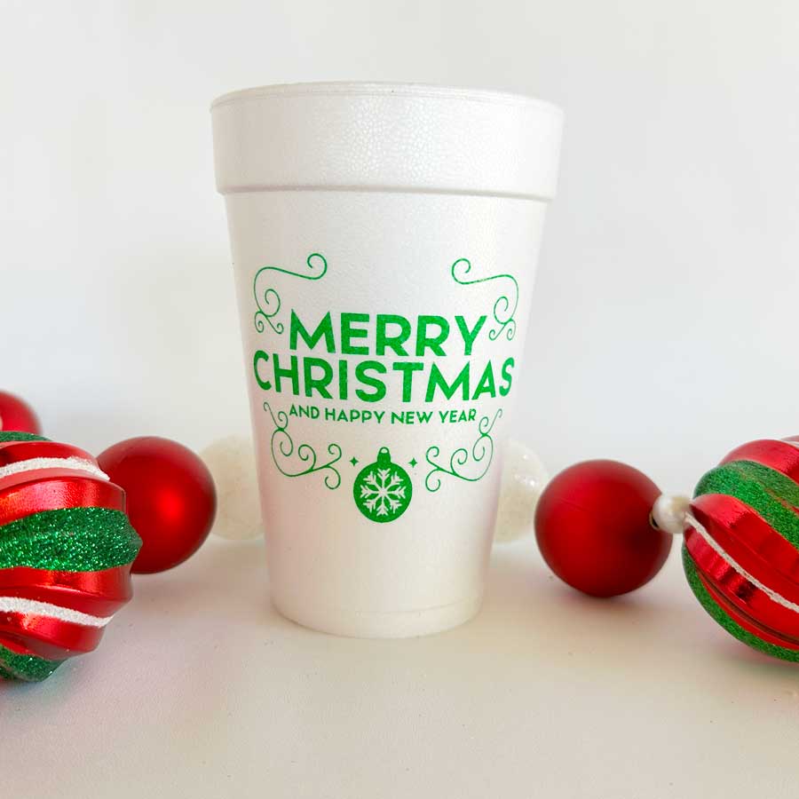 Styrofoam Christmas Cups - Merry Christmas Happy New Year