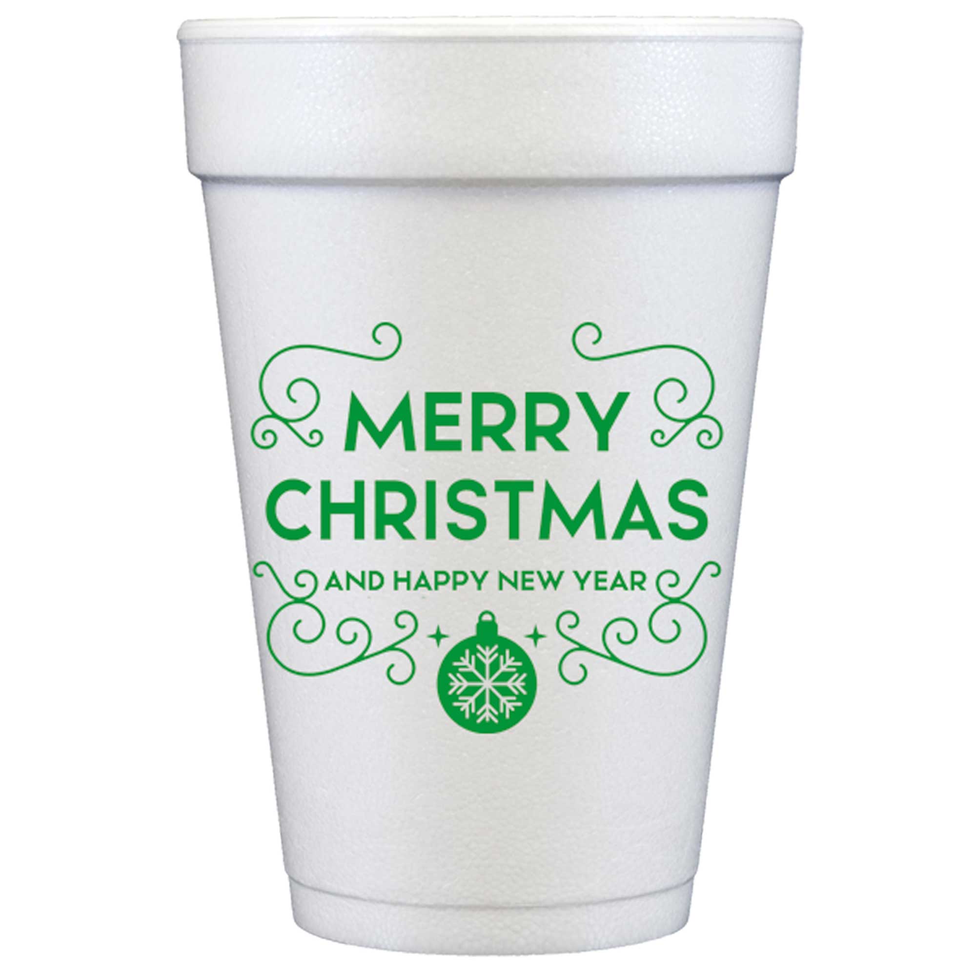 Styrofoam Christmas Cups - Merry Christmas Happy New Year